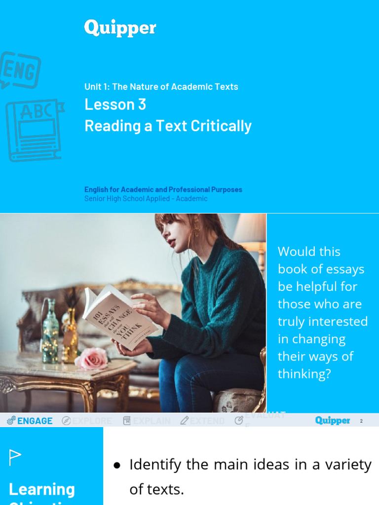 EAP11 - 12 - Unit 1 - Lesson 3 - Reading A Text Critically | PDF ...