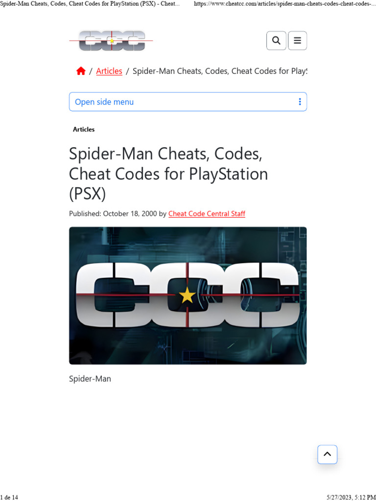 Spider-Man Cheats, Codes, Cheat Codes For PlayStation (PSX) - Cheat ...