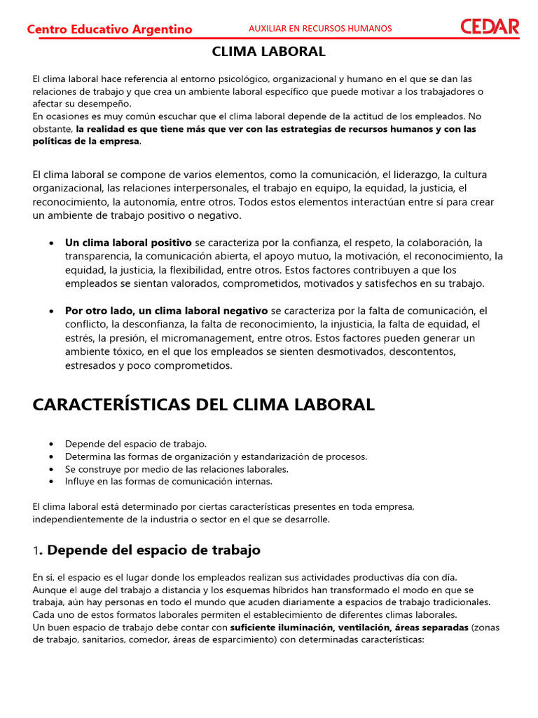 CLASE_15_CLIMA_LABORAL | Descargar gratis PDF | Liderazgo | Gestión de ...