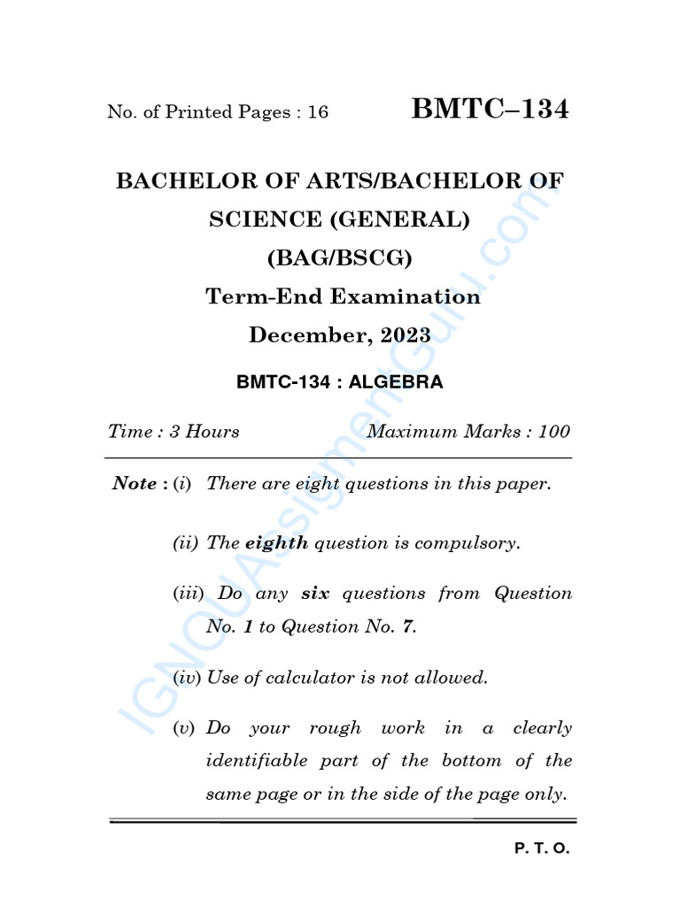 Dec 2023 BMTC-134 | PDF | Group (Mathematics) | Ring (Mathematics)