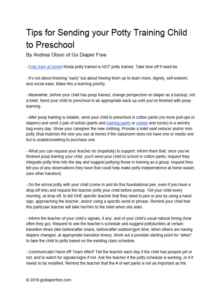 Tips For Sending Your Potty Training Child To Preschool | PDF | Human ...