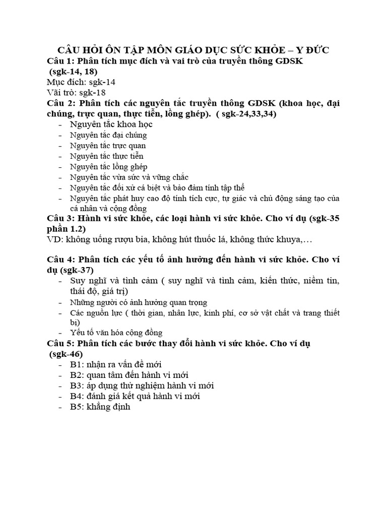 Đề Cương GDSK y Đức | PDF