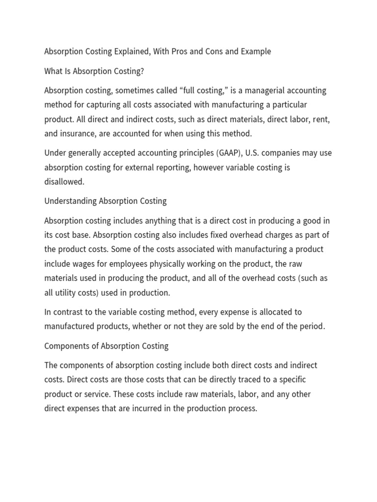 Absorption Costing with Pros and Cons | Download Free PDF | Cost Accounting | Cost Of Goods Sold