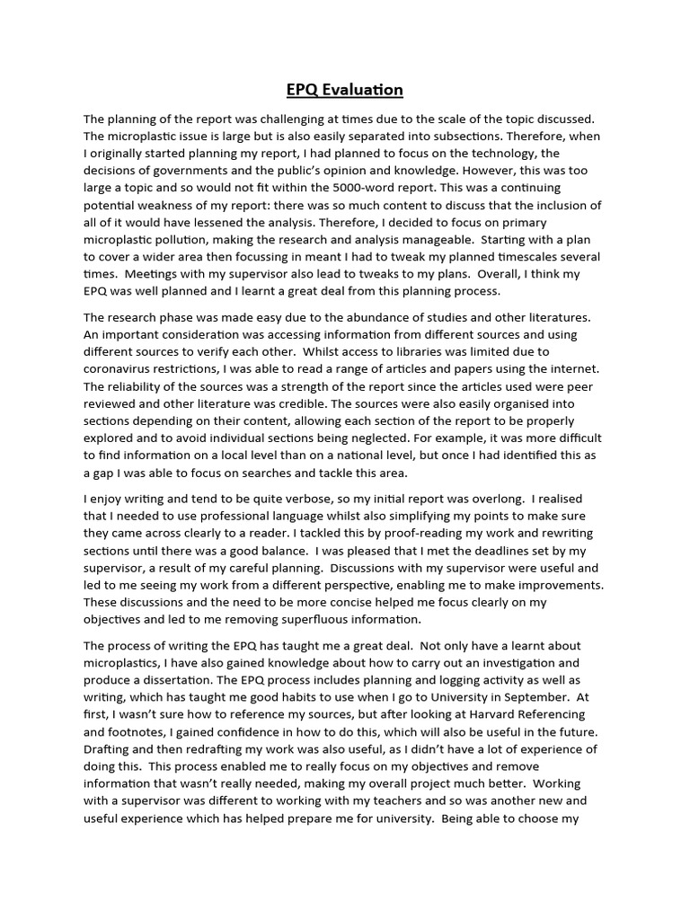 Epq Evaluation Download Free Pdf Evaluation Human Communication