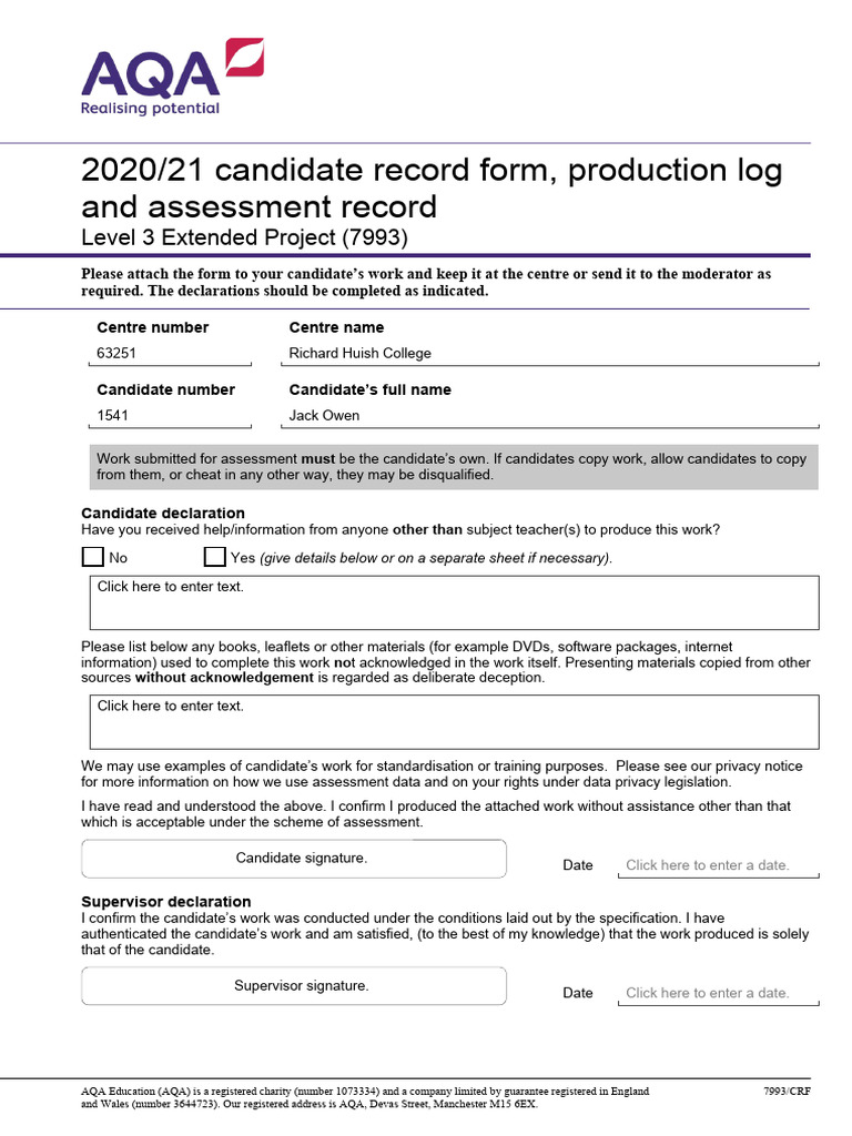 EPQ Logbook Example for Candidates | PDF | Gce Advanced Level (United ...
