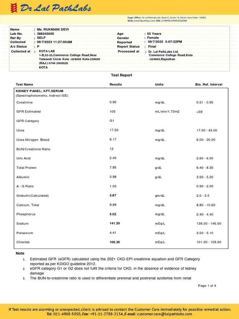 Rukmani Devi Cbs RFT | PDF | Medical Specialties | Kidney