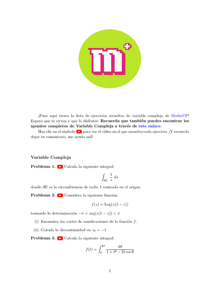 Ejercicios Resueltos de Variable Compleja | PDF | Análisis matemático | Matemáticas