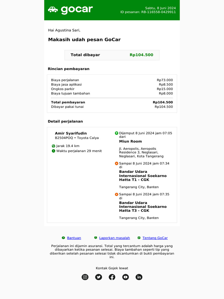 Receipt Gocar Pulang Dari Hotel Ke Bandara Soetta | PDF