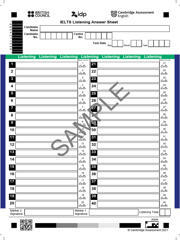 IELTS, Listening, Sample Answer Sheet | PDF | International English ...