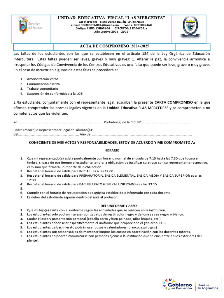 Acta de Compromiso 2024-2025 | PDF