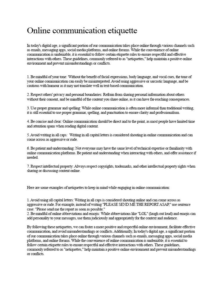 Online Communication Etiquette | PDF | Communication | Cyberspace