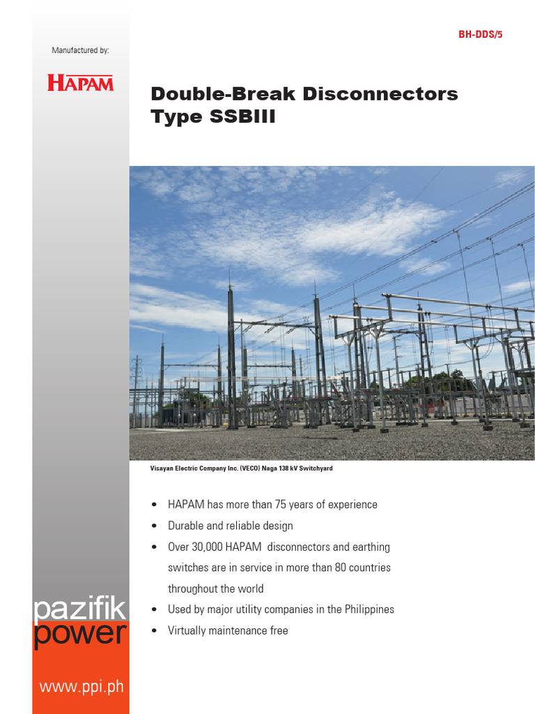 Double Break Disconnectors Type SSBII Up To 550 KV Hapam | PDF | Electrical Substation | Switch