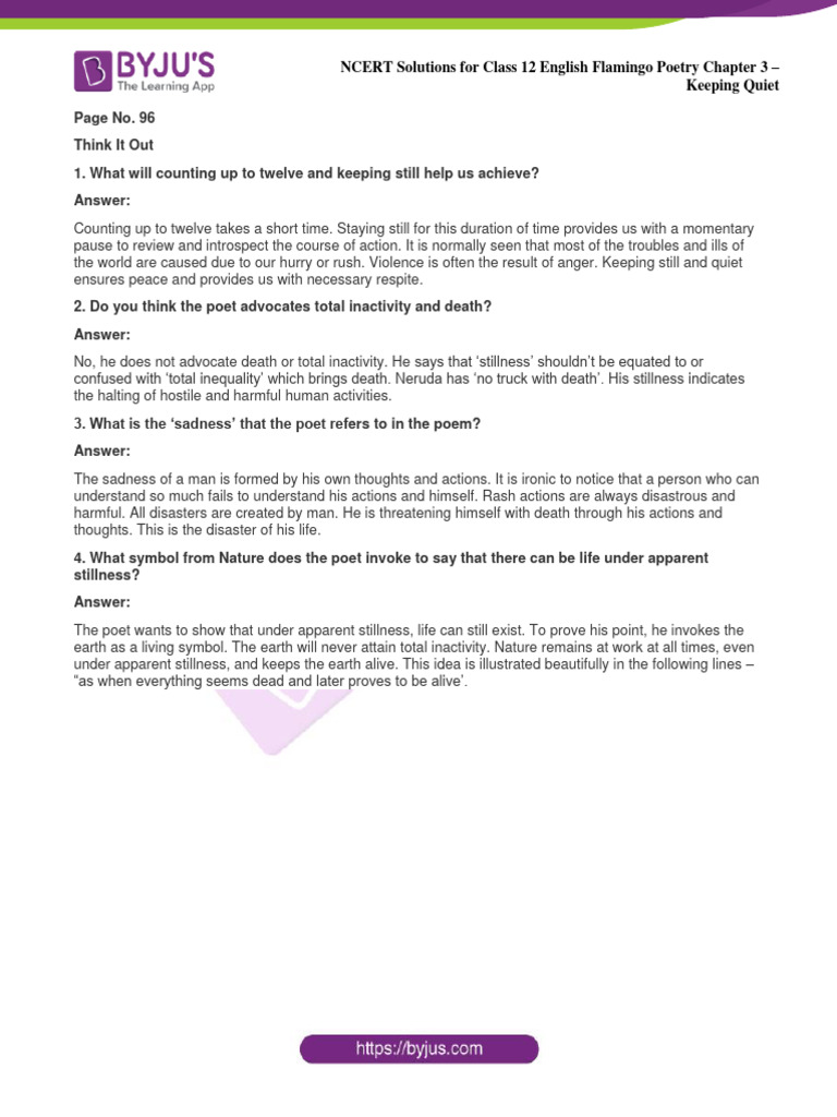 NCERT Solutions For Class 12 English Flamingo Poetry Chapter 3 Keeping ...