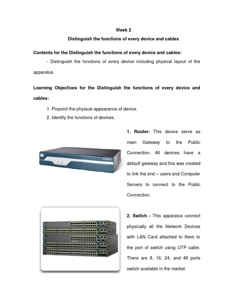 Functions of Network Devices and Cables | PDF | Computer Network ...