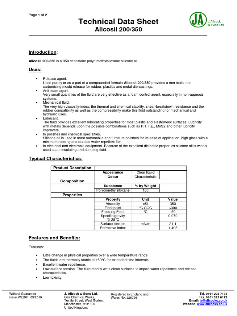 Silicone 350 CST - TDS (05-19) - 1 | PDF | Silicone | Viscosity