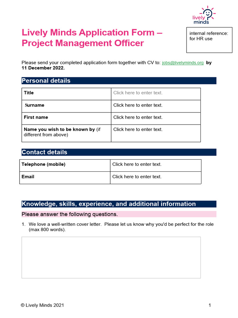 Project Management Officer Application Form-1 | PDF Project Management Officer Application Form-1 | PDF