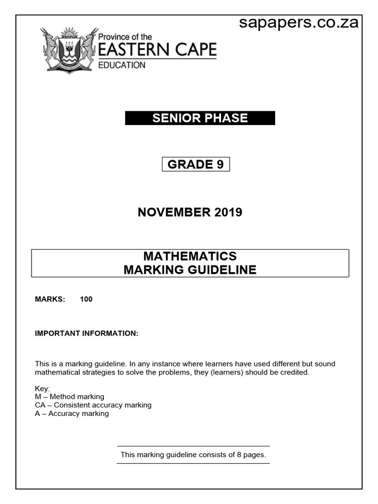 2019 Grade 9 Maths Final Exam Ec Memo | PDF | Mathematics