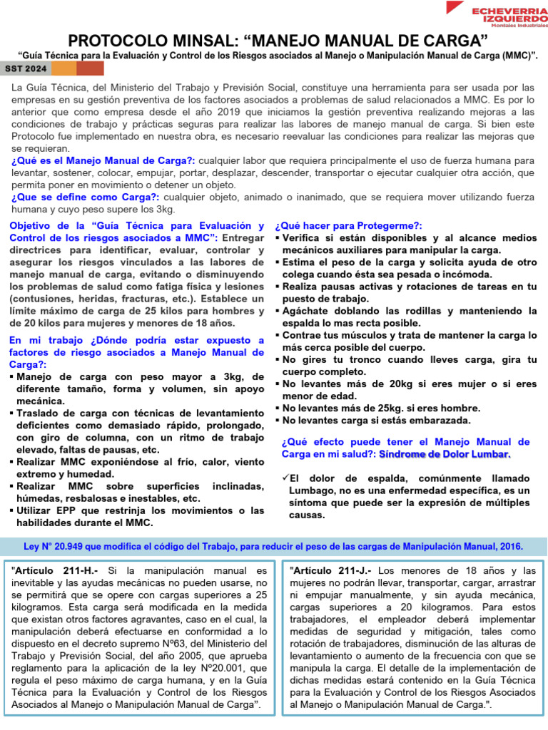 Guía MINSAL: Manejo Manual de Carga | PDF | Dolor lumbar