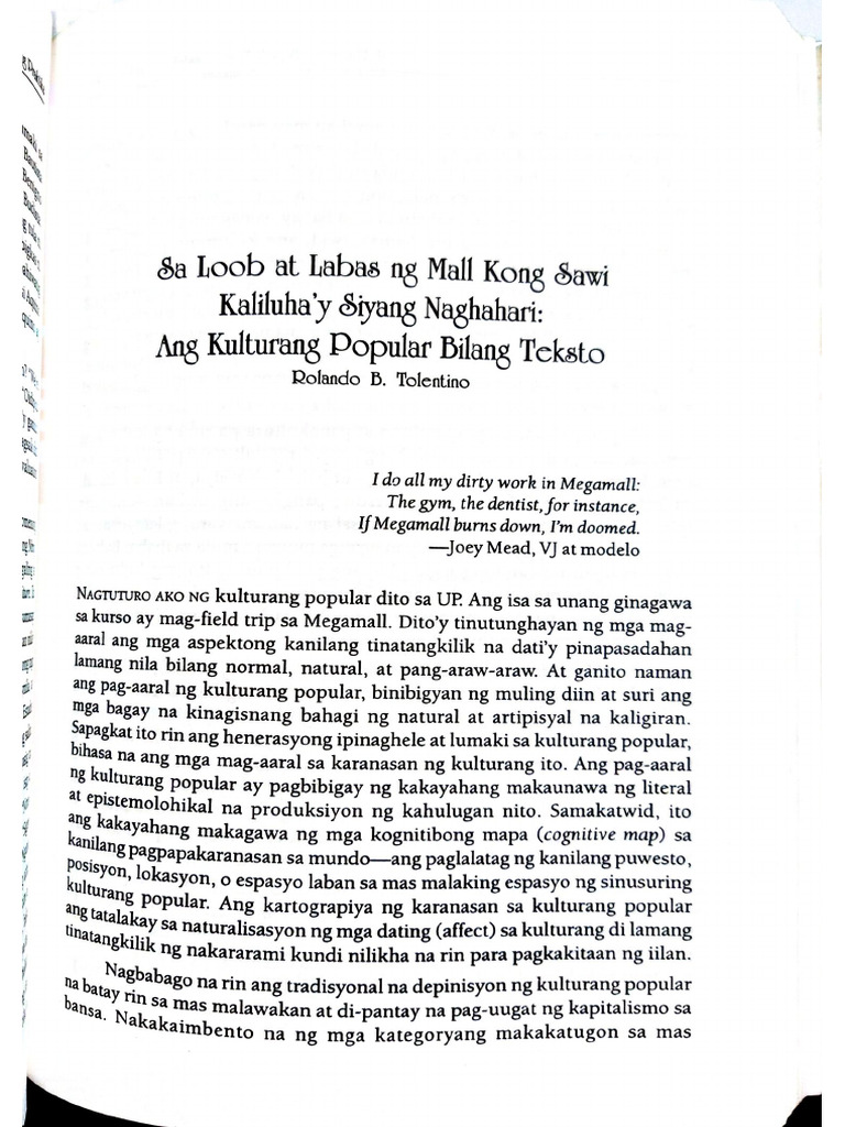 Sa Loob at Labas Ng Mall Kong Sawi_Rolando Tolentino | PDF