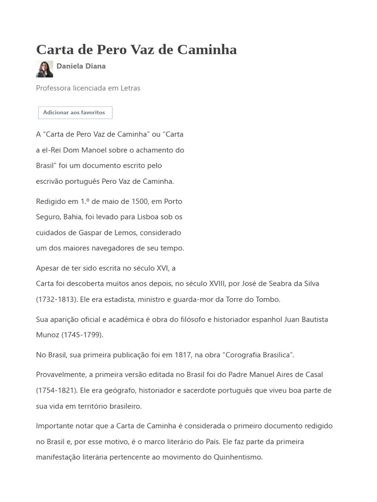 Carta de Pero Vaz de Caminha | PDF