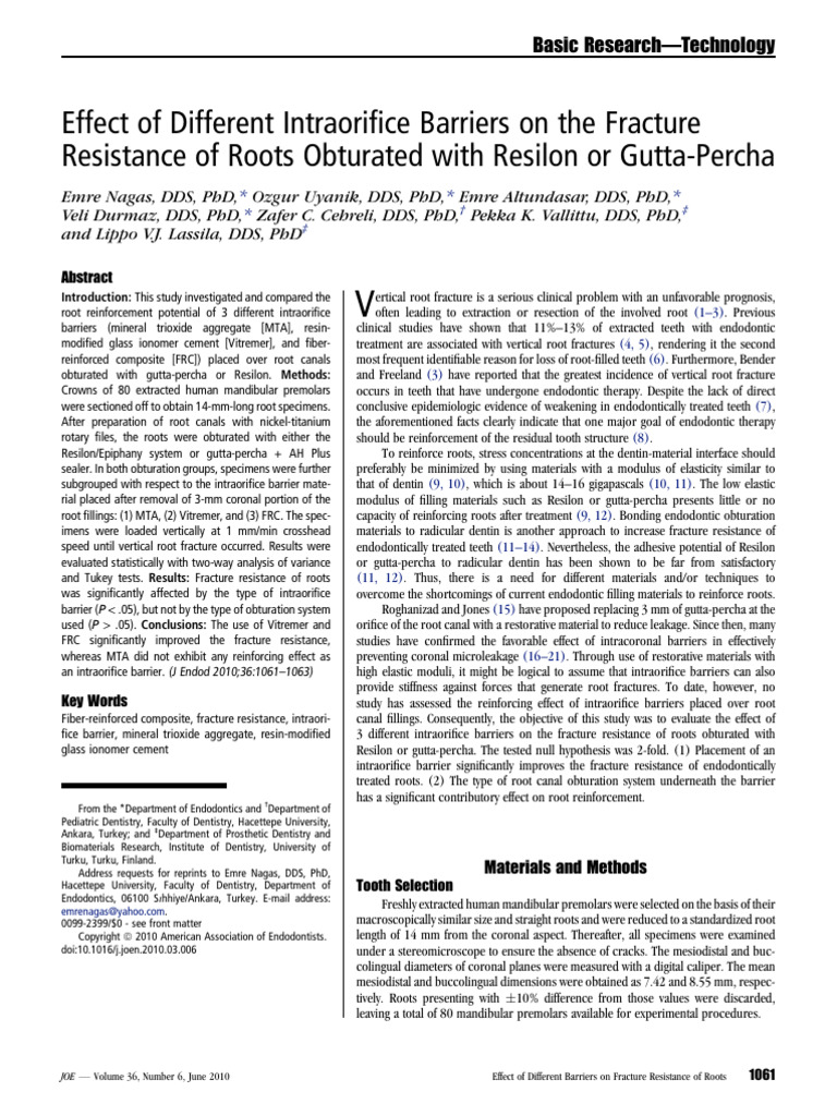 Effect of different intraorifice barriers on the fracture resistance of ...