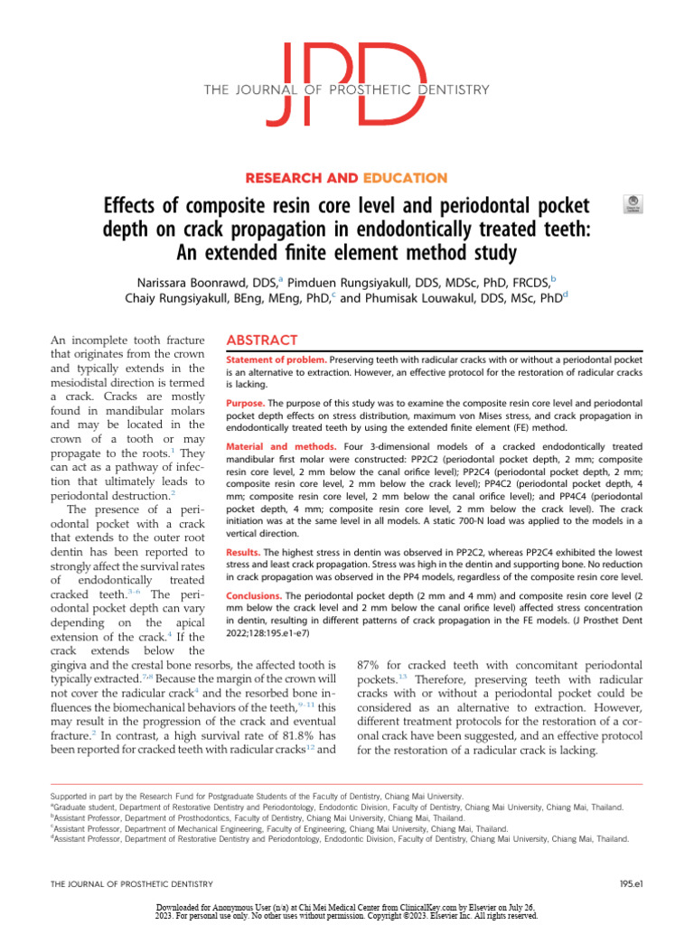 Effects of Composite Resin Core Level and Periodontal Pocket Depth On ...