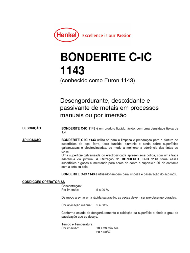 Bonderite C-IC 1143: Desengordurante e Passivante | PDF | Tinta ...