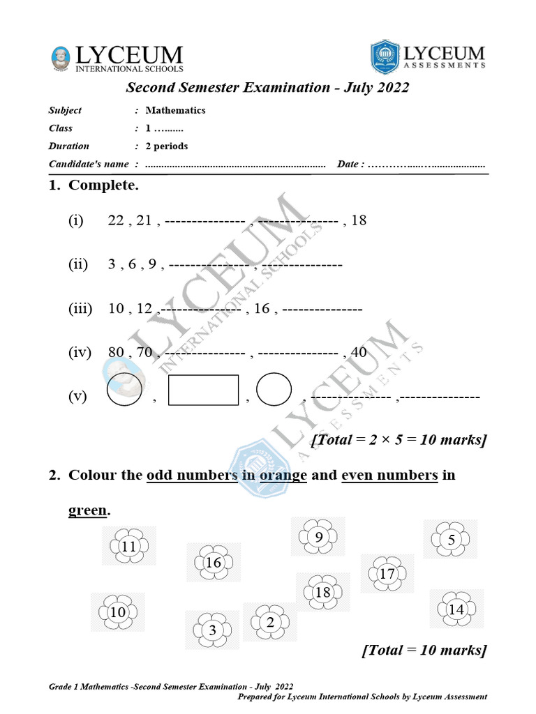 Grade 1 Mathematics (2) | PDF | Schools