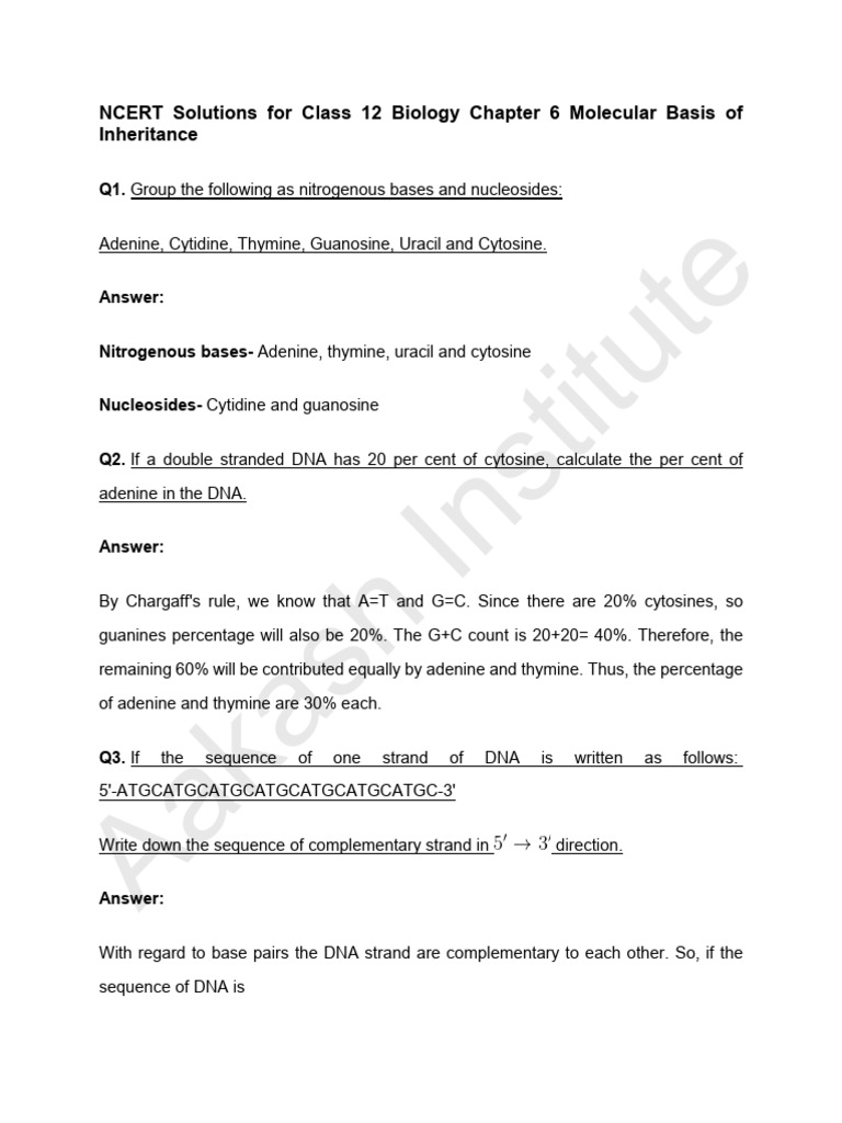 Class 12 Biology: Inheritance Guide | PDF | Operon | Dna