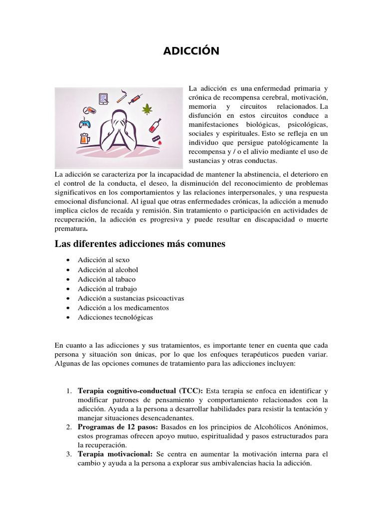 ADICCIÓN | PDF | Terapia de conducta cognitiva | Medicina CLINICA