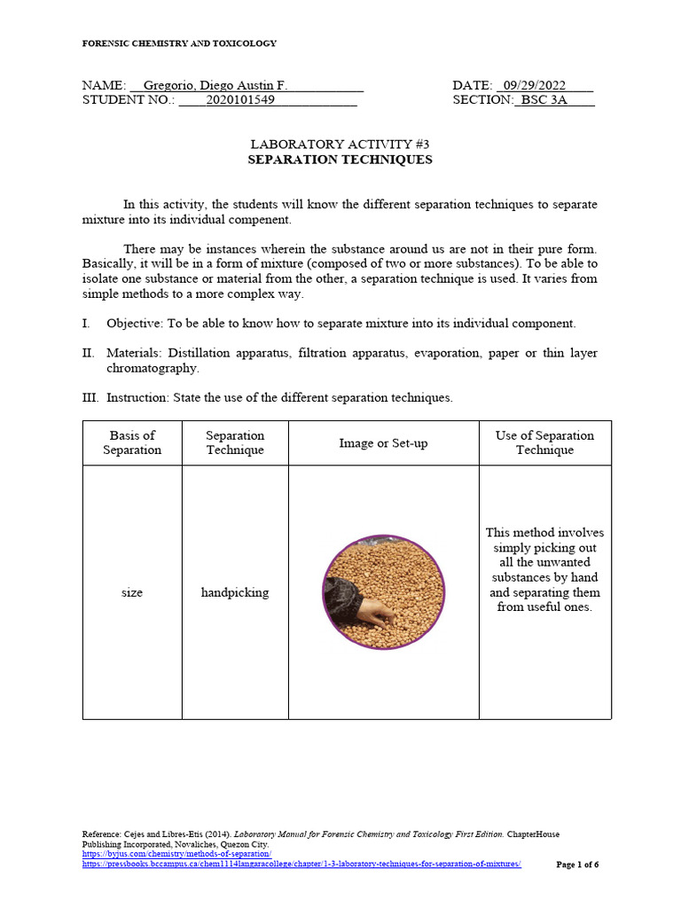 Laboratory Activity _3 - Separation Technique- Diego Gregorio BSC 3A ...