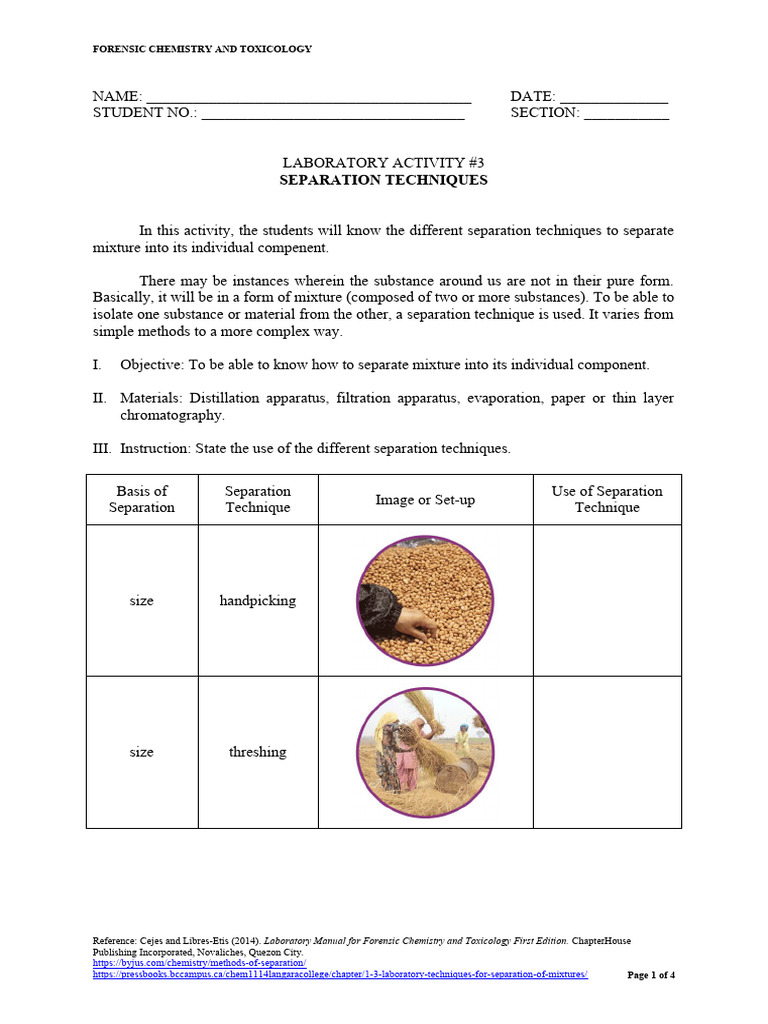 Laboratory Activity 3 Separation Technique Pdf Chemistry Chemical Substances