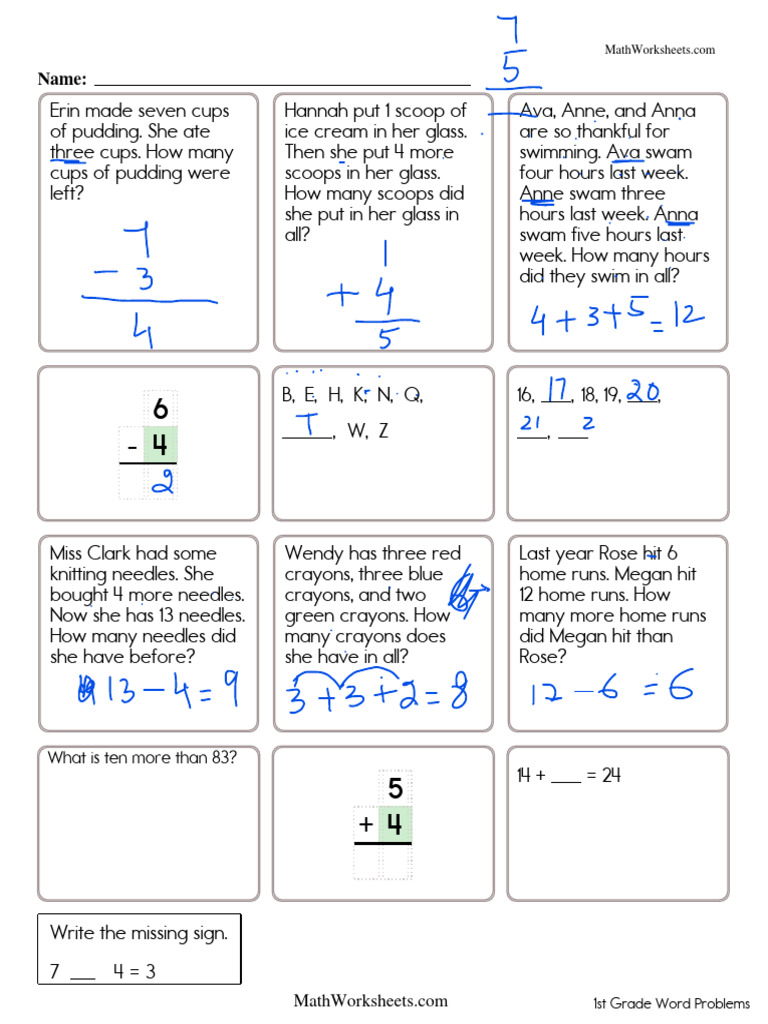 1st Grade Word Problem Worksheets Book1 | PDF