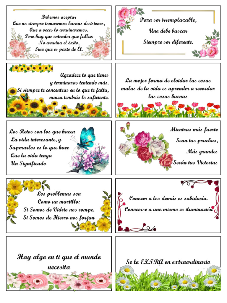 Tarjetas Motivacionales Flores | PDF