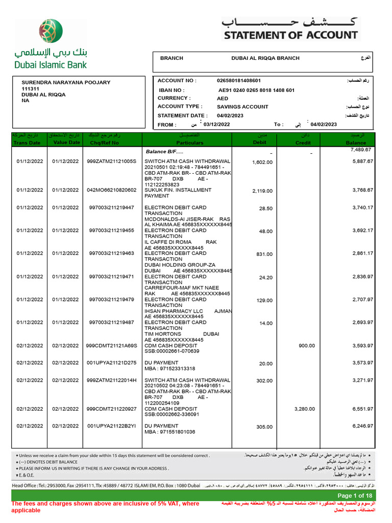 account-statement-SURENDRA NARAYANA POOJARY | PDF | Debit Card | Cash