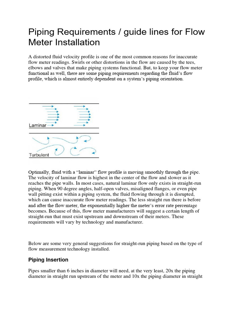Piping Requirements for flow meters | PDF | Flow Measurement ...
