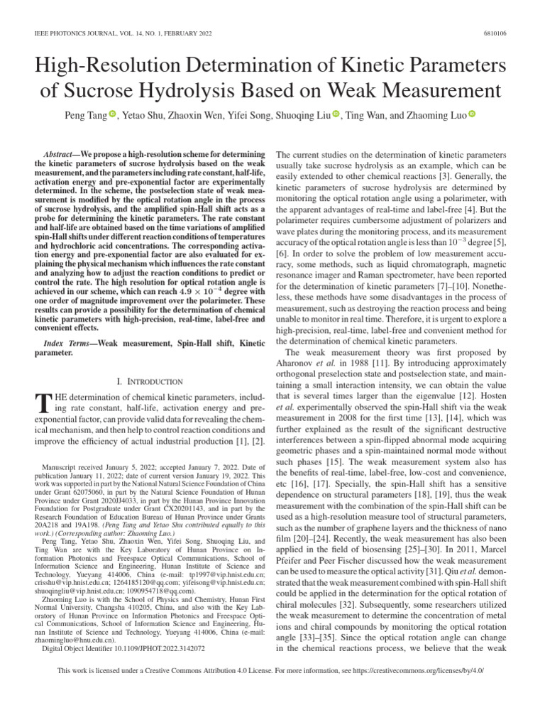 High-Resolution Determination of Kinetic Parameters of Sucrose ... High-Resolution Determination of Kinetic Parameters of Sucrose ...