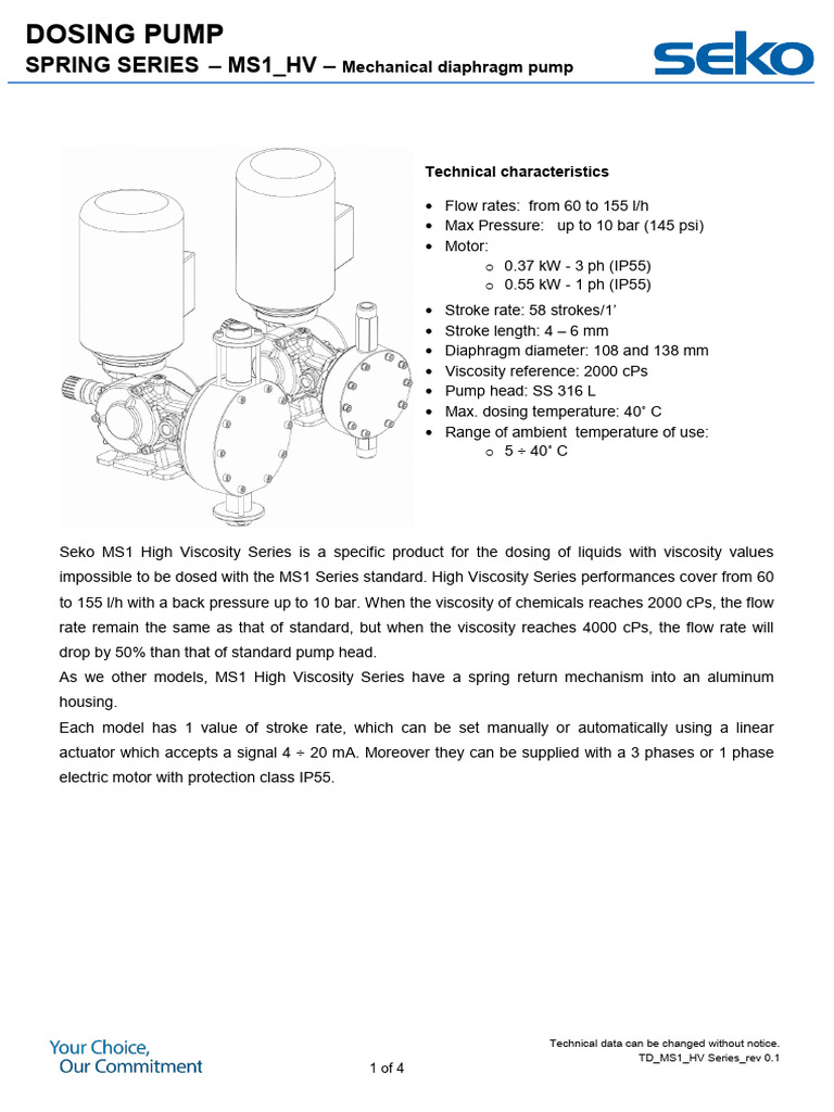 Technical Data - Spring - MS1 High Viscosity - Rev 0.1 | PDF | Pump | Valve