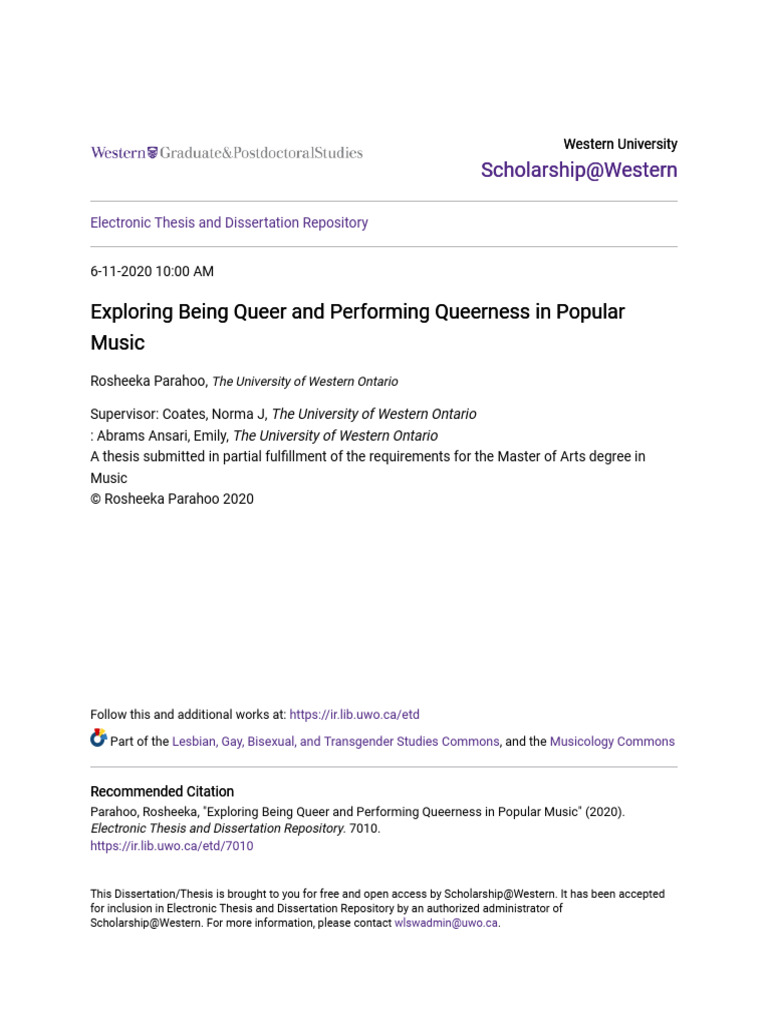 Exploring Being Queer and Performing Queerness in Popular Music | PDF ...