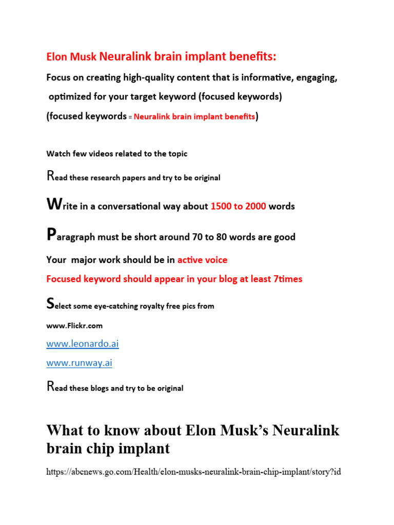 Rashida) Elon Musk Neuralink Brain Implant Benefits | PDF | Neuroscience