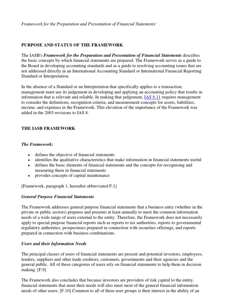 Framework For The Preparation and Presentation of Financial Statements ...
