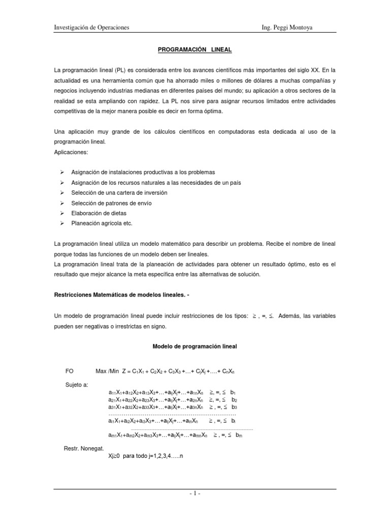 Programación Lineal: Modelos y Ejemplos | PDF | Programación lineal ...