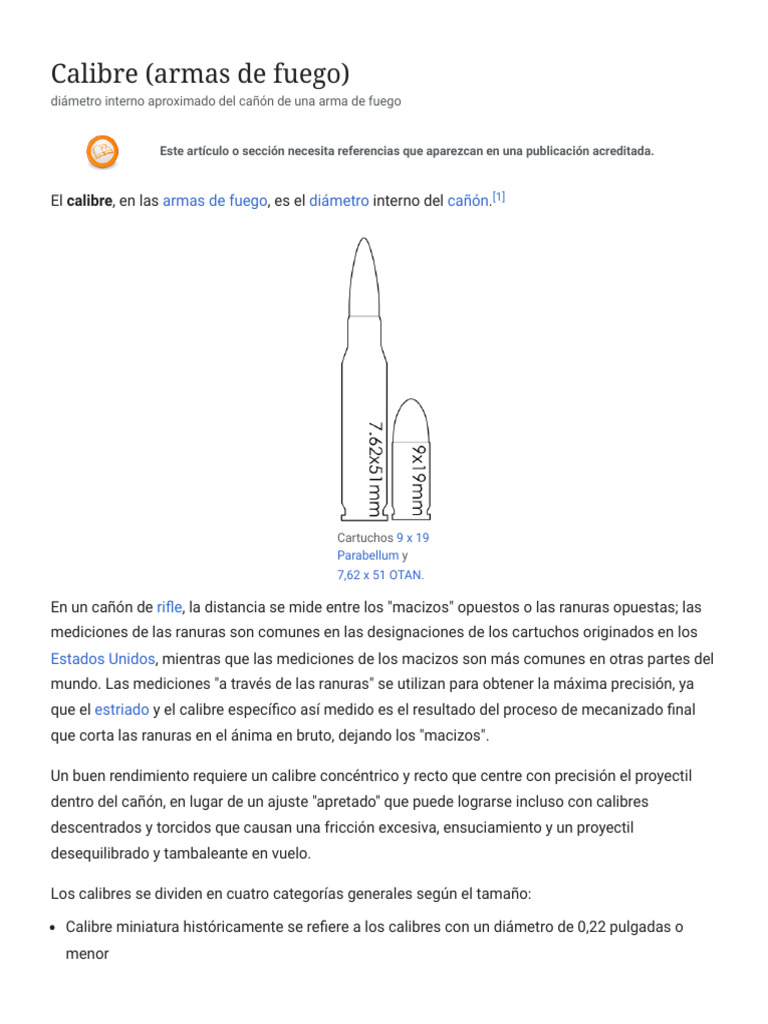 Calibre (Armas de Fuego) - Wikipedia, La Enciclopedia Libre | PDF ...