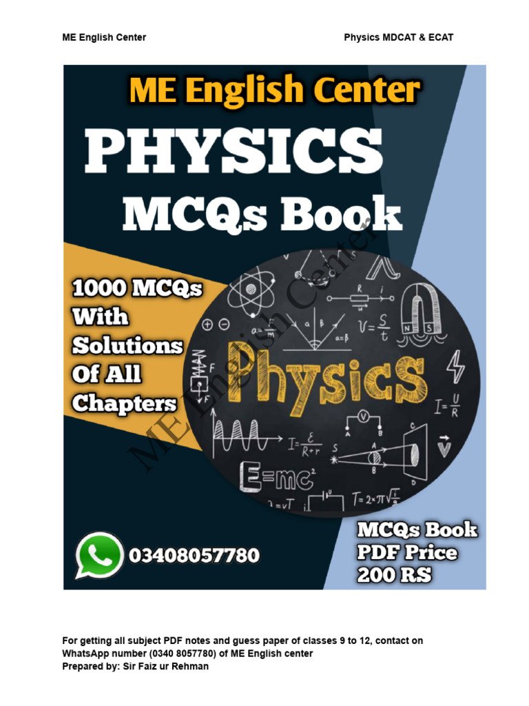 Physics MCQs Book MDCAT & ECAT / For All | PDF | Buoyancy | Force
