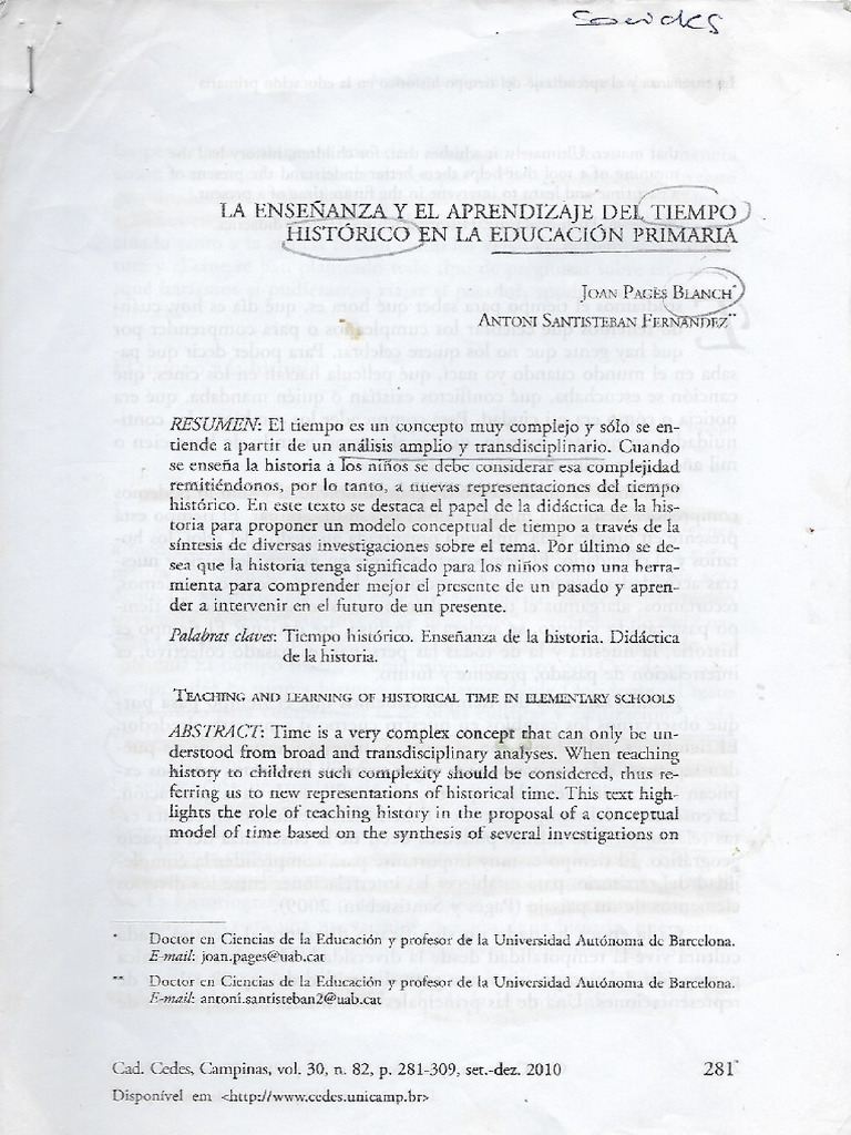 Blanch La Enseñanza y El Aprendizaje Del Tiempo Histórico en La Educ Primaria | PDF