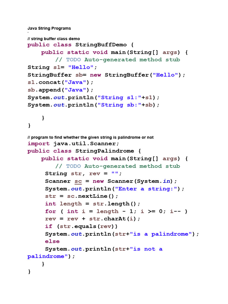 Java String Programs | PDF | Computer Engineering | Software Java String Programs | PDF | Computer Engineering | Software