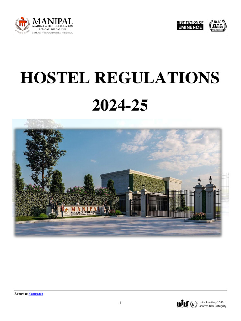 MAHE B'LRU Hostel Handbook New | PDF | Hospital