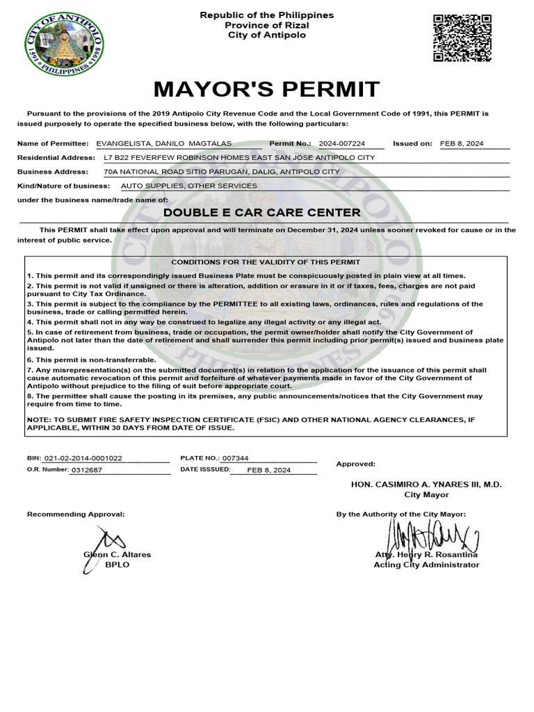 Mayors Permit Antipolo 2024 | PDF | Government | Justice Mayors Permit Antipolo 2024 | PDF | Government | Justice