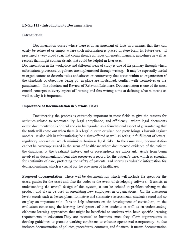 ENGL 111 - Introduction To Documentation | PDF | Documentation | Information