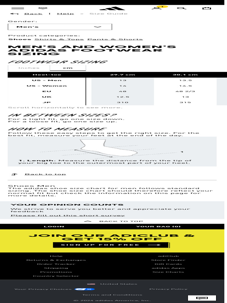 Adidas Size Chart for Mens Shoes Adidas US | PDF | Shoe | Adidas